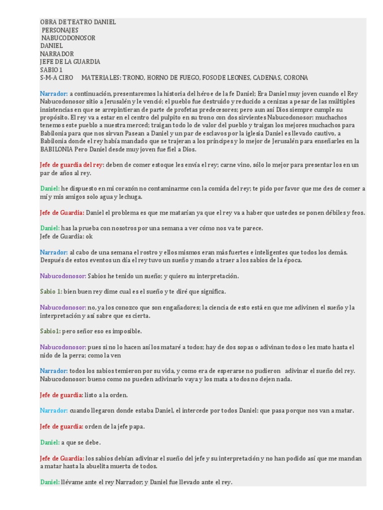Obra De Teatro Daniel Pdf Daniel Figura Bíblica Nabucodonosor Ii