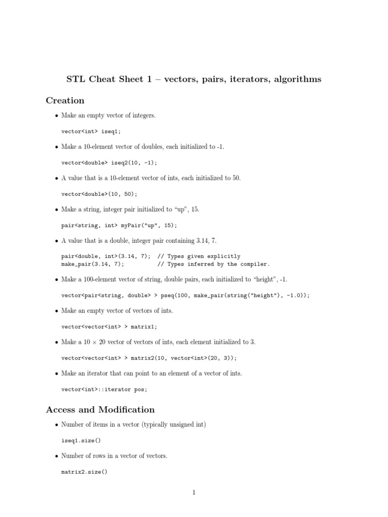 Standard Template Library Cheatsheet Pdf Array Data Structure Integer Computer Science 0194