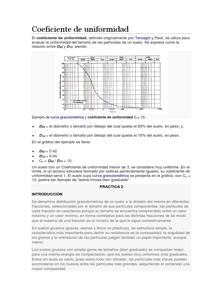 Coeficiente de Uniformidad en Suelos | PDF | Logaritmo | Medición