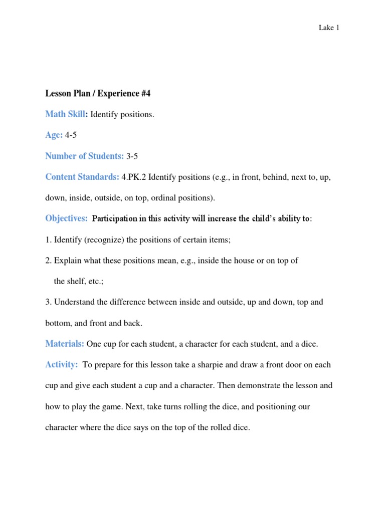 Lesson Plan Experience 4 190221 | PDF | Cognition | Learning
