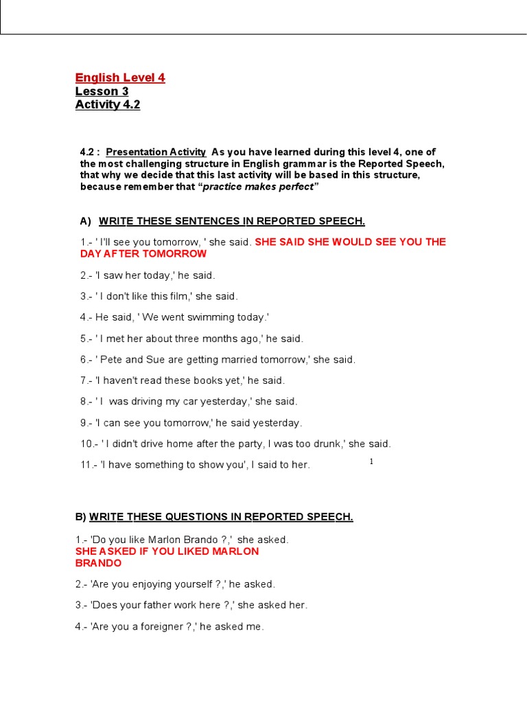 Reported Speech: Yes/No Questions Practice | PDF