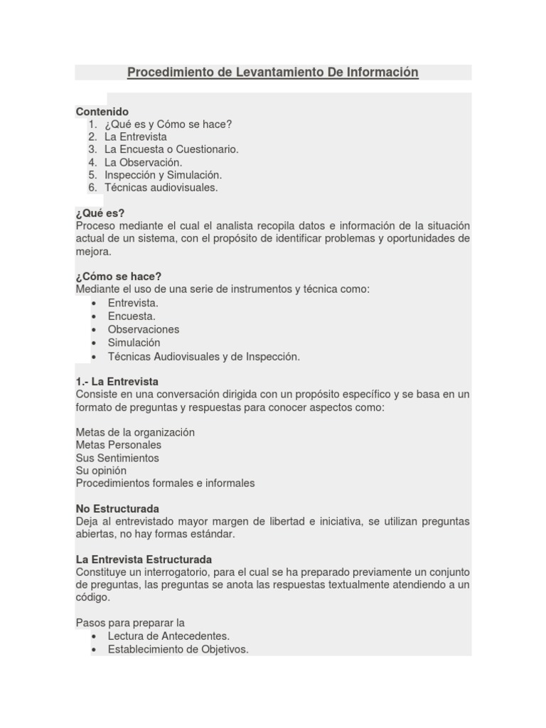 Manual de Levantamiento de Información | PDF | Cuestionario | Simulación