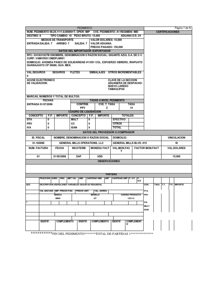 Ejemplo de Pedimento | PDF | Economias | Business