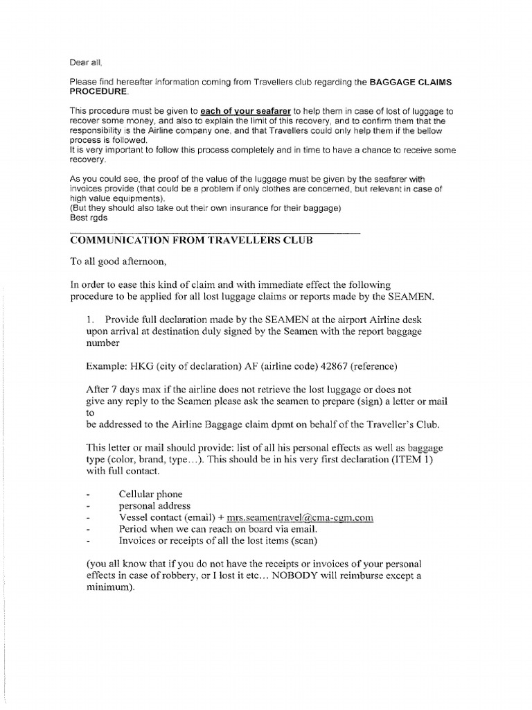 Procedure Baggage Claims | PDF
