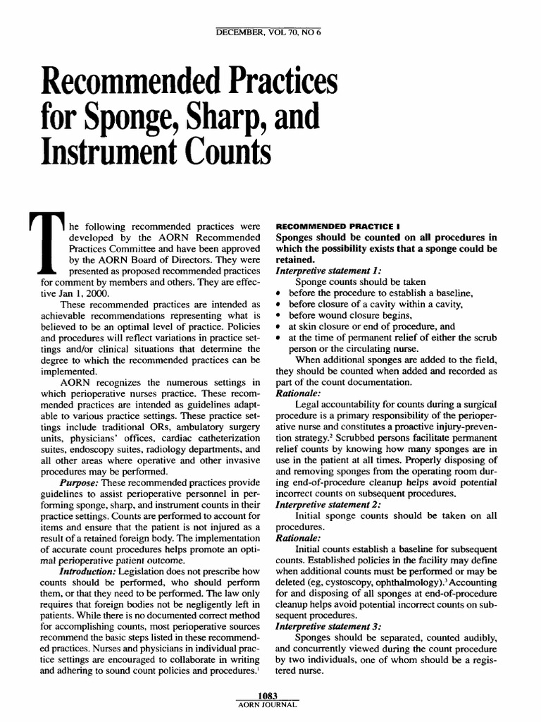 Recommended Practices For Sponge Sharp and Instrument Counts 1999 | PDF ...