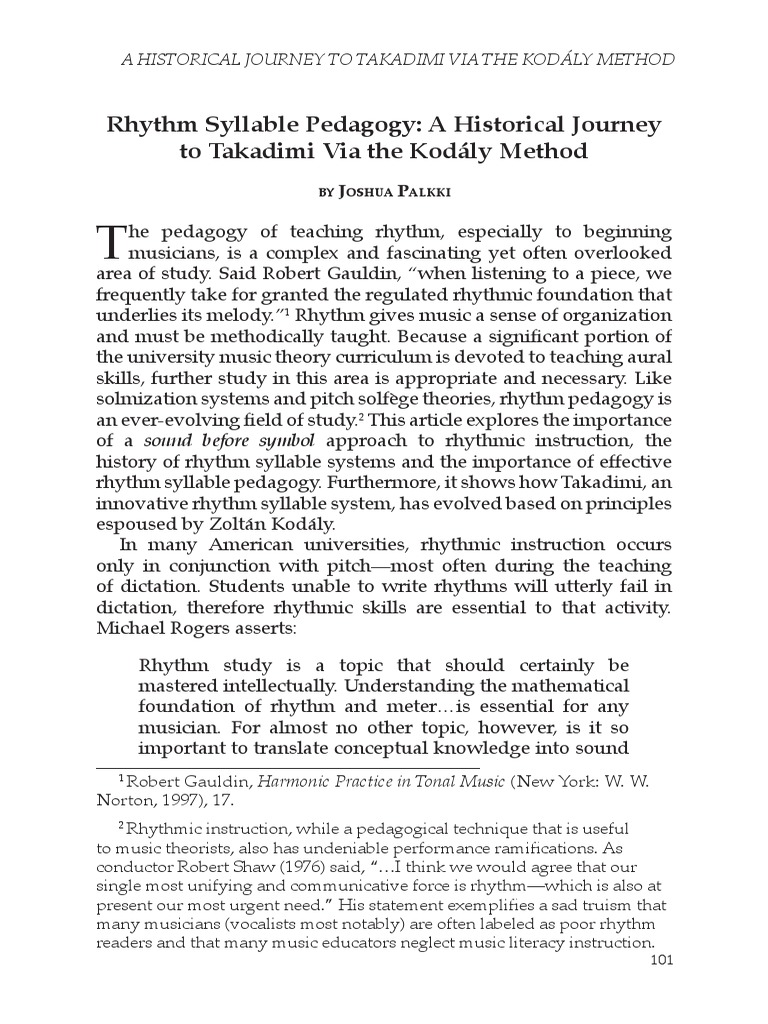 Rhythm Syllable Pedagogy - A Historical Journey To Takadimi Via The ...