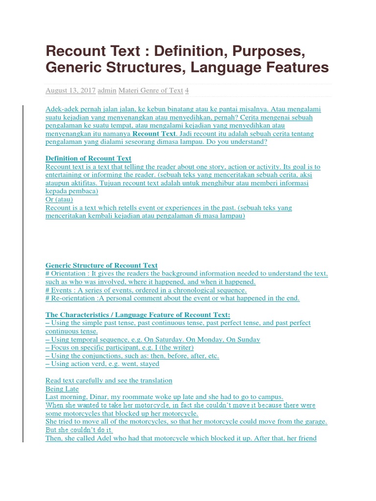 Recount Text: Definition, Purposes, Generic Structures, Language ...