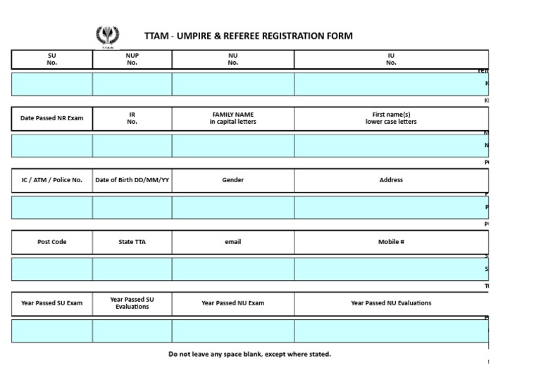 Umpire-Ref - TTAM Registration Form | PDF | Written Communication