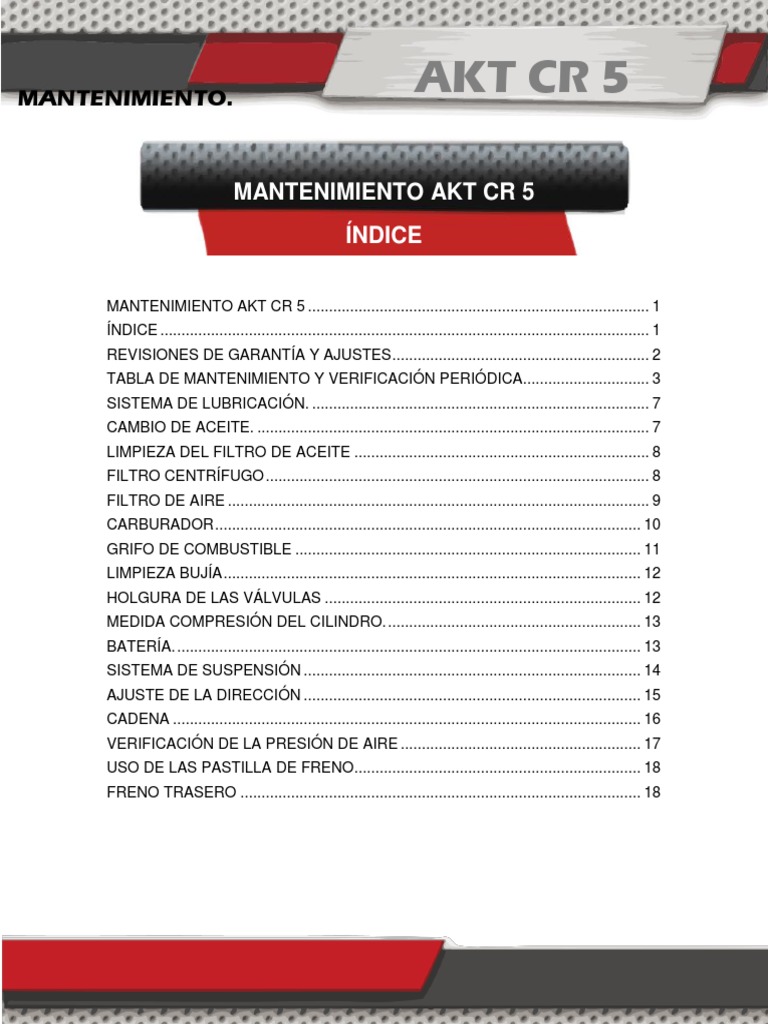 Manual de Servicio Akt cr5 PDF | PDF | Pistón | Carburador