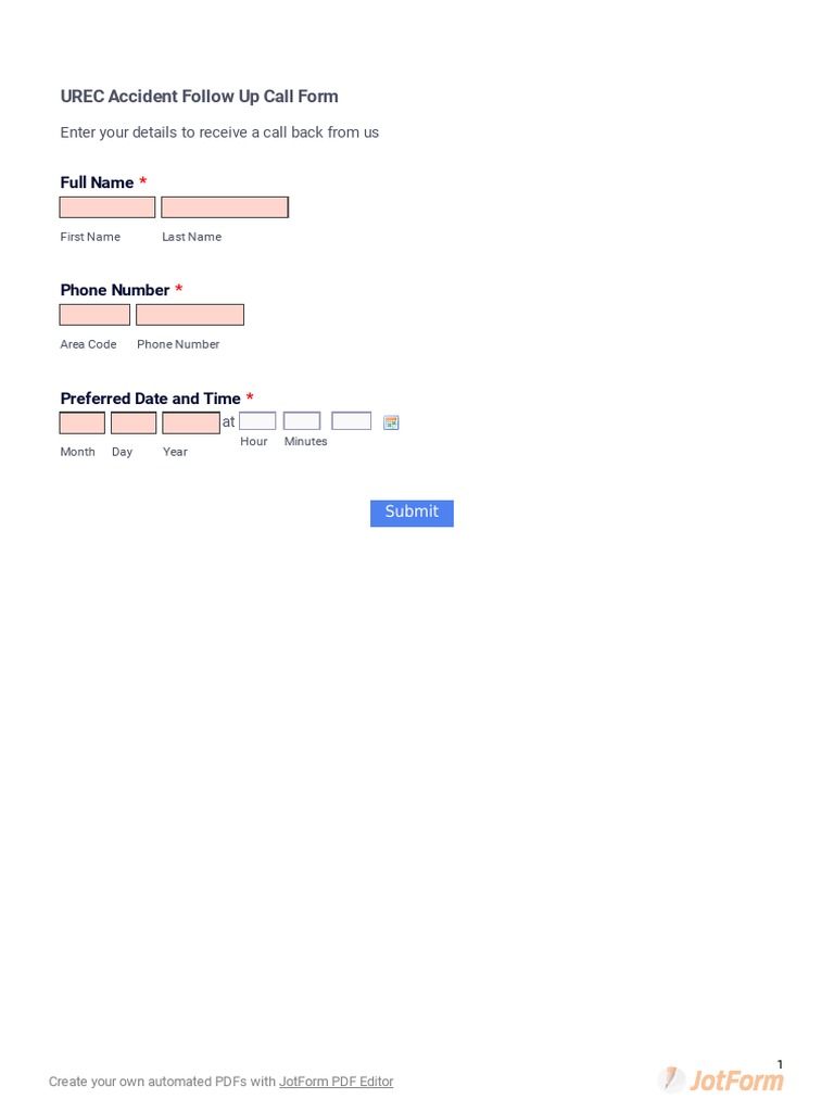 UREC Accident Follow Up Call Form: Full Name | PDF
