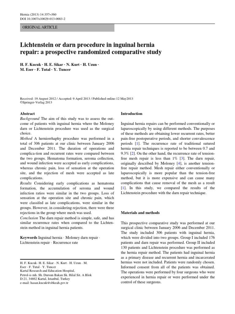 Lichtenstein or Darn Procedure in Inguinal Hernia Repair: A Prospective ...