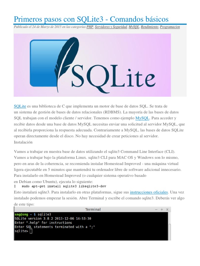 Primeros Pasos Con SQLite3 - Comandos Básicos | PDF | SQL | Tabla (base de datos)