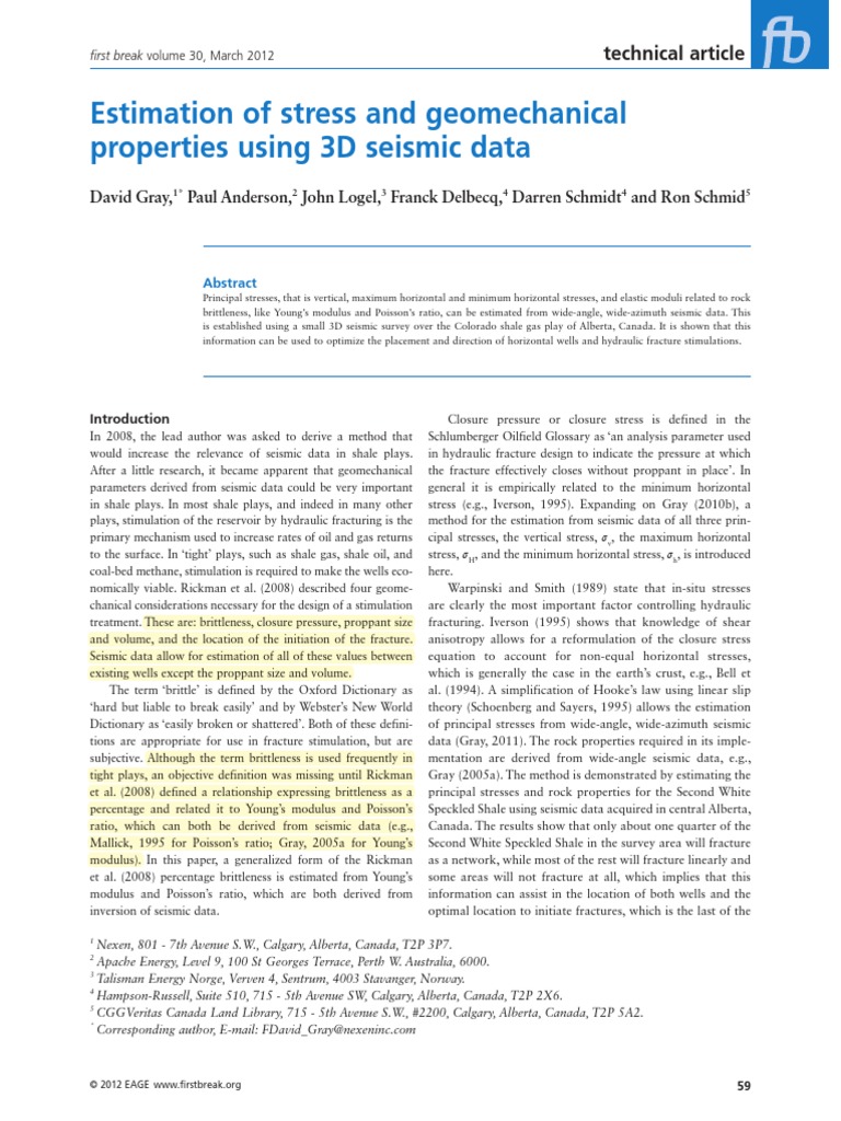 Stresses Seismic Data | PDF | Young's Modulus | Elasticity (Physics)