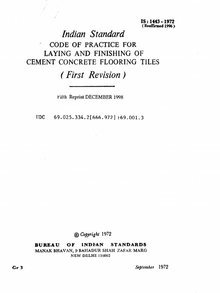 Indian Standard: Code of Practice For Laying and Finishing of Cement ...