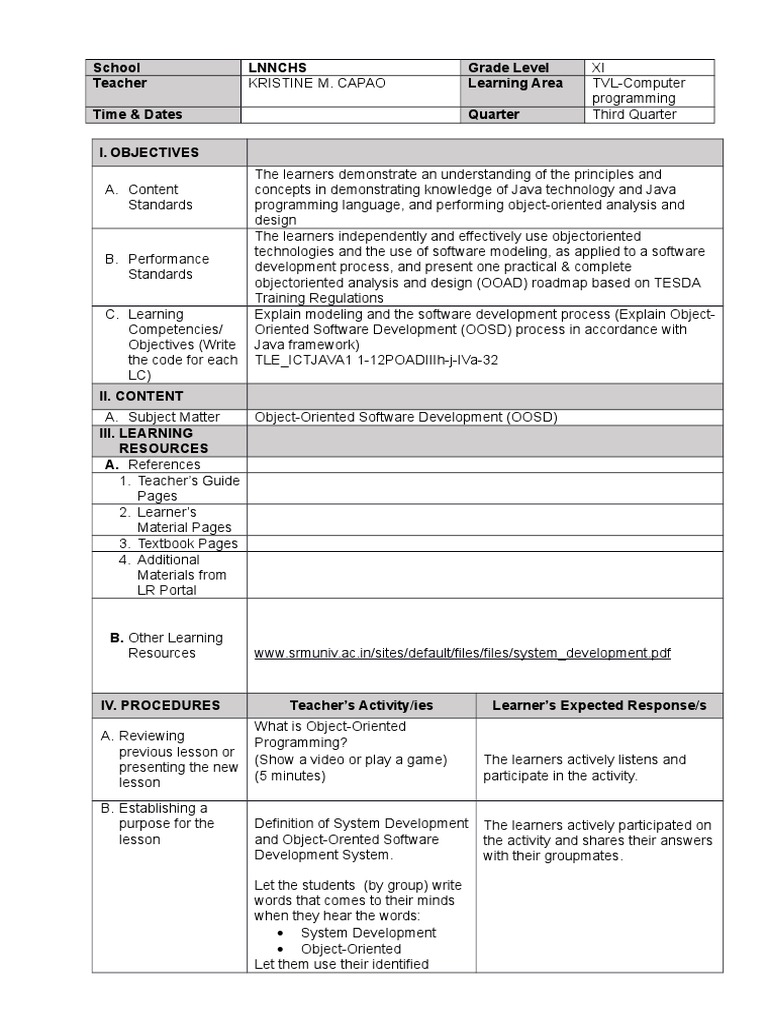 DLL-3rd Q Day 1 | PDF | Software Development | Object Oriented Programming