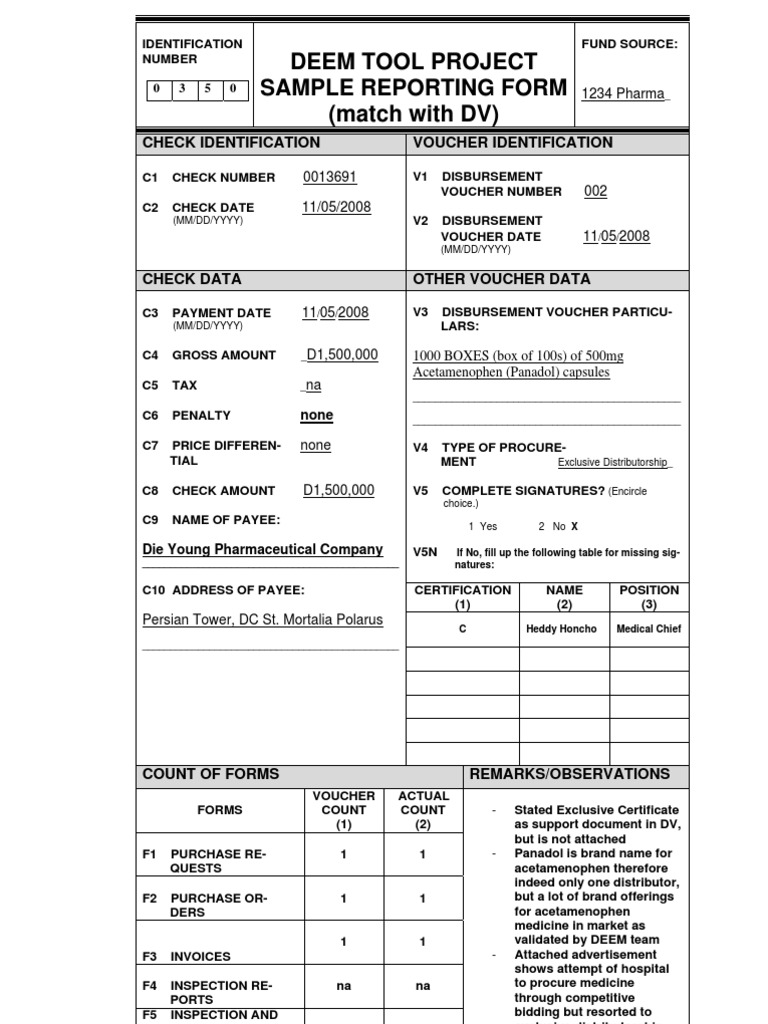 Deem Tool Project Sample Reporting Form (Match With DV) : Check ...