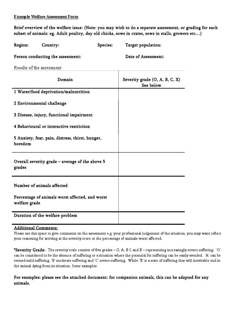 Results of The Assessment:: Example Welfare Assessment Form | PDF