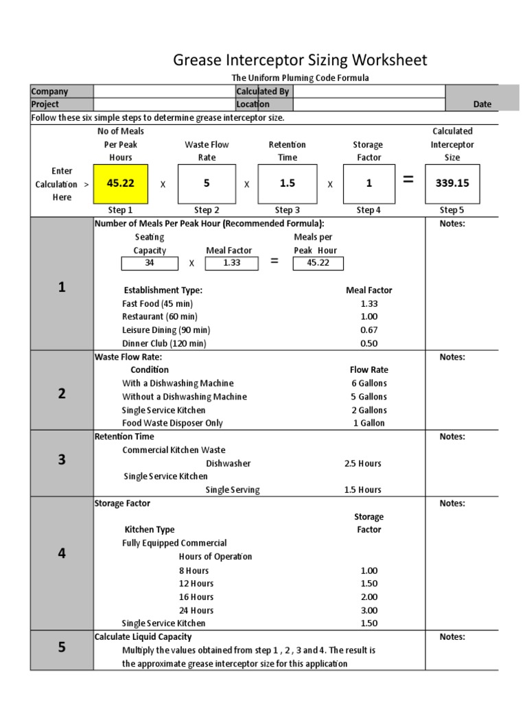 Grease Interceptor Sizing Worksheet | PDF | Restaurants | Kitchen