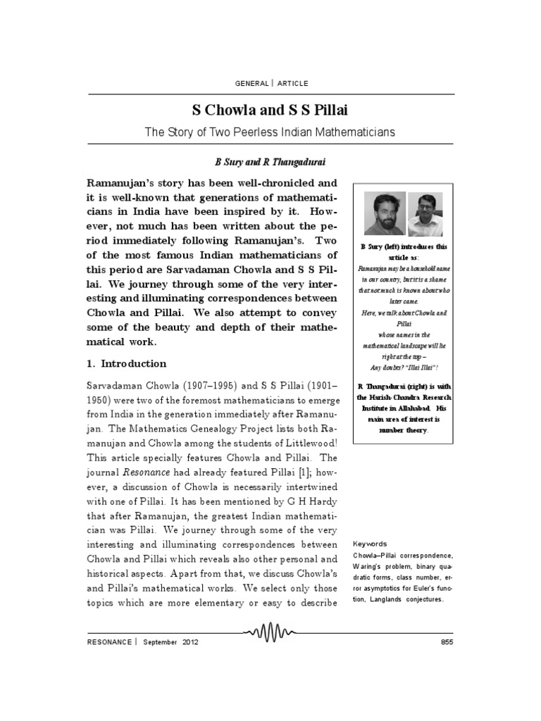 S Chowla and S S Pillai: The Story of Two Peerless Indian ...