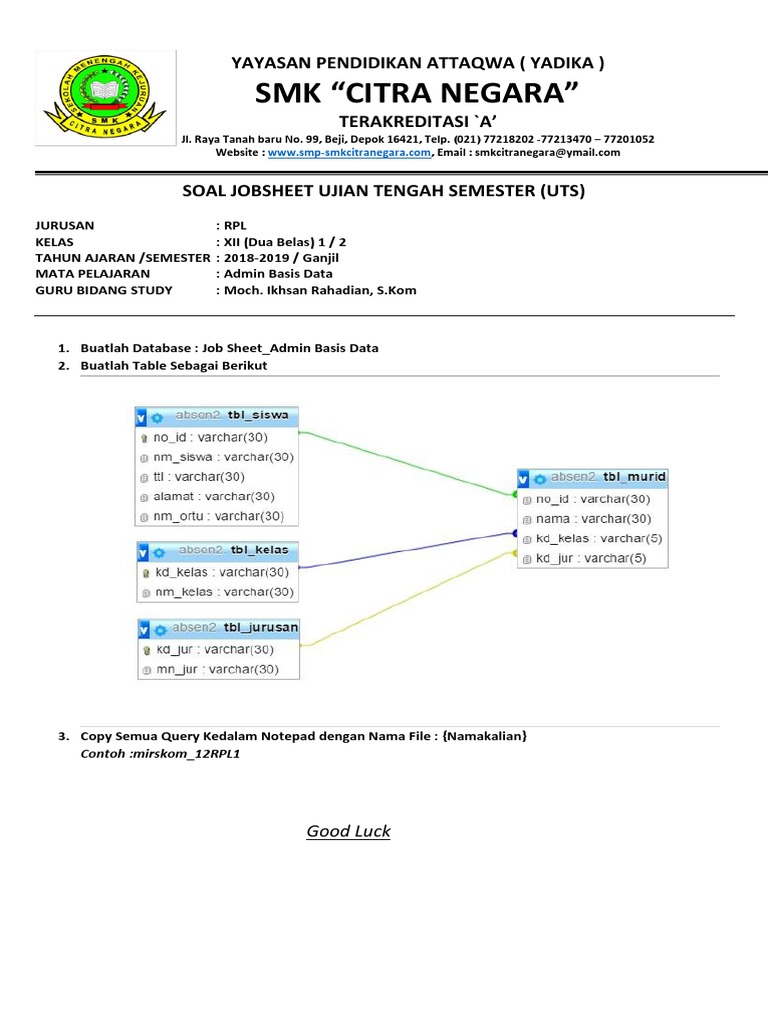 Soal Jobsheet Basis Data Kelas XII RPL | PDF