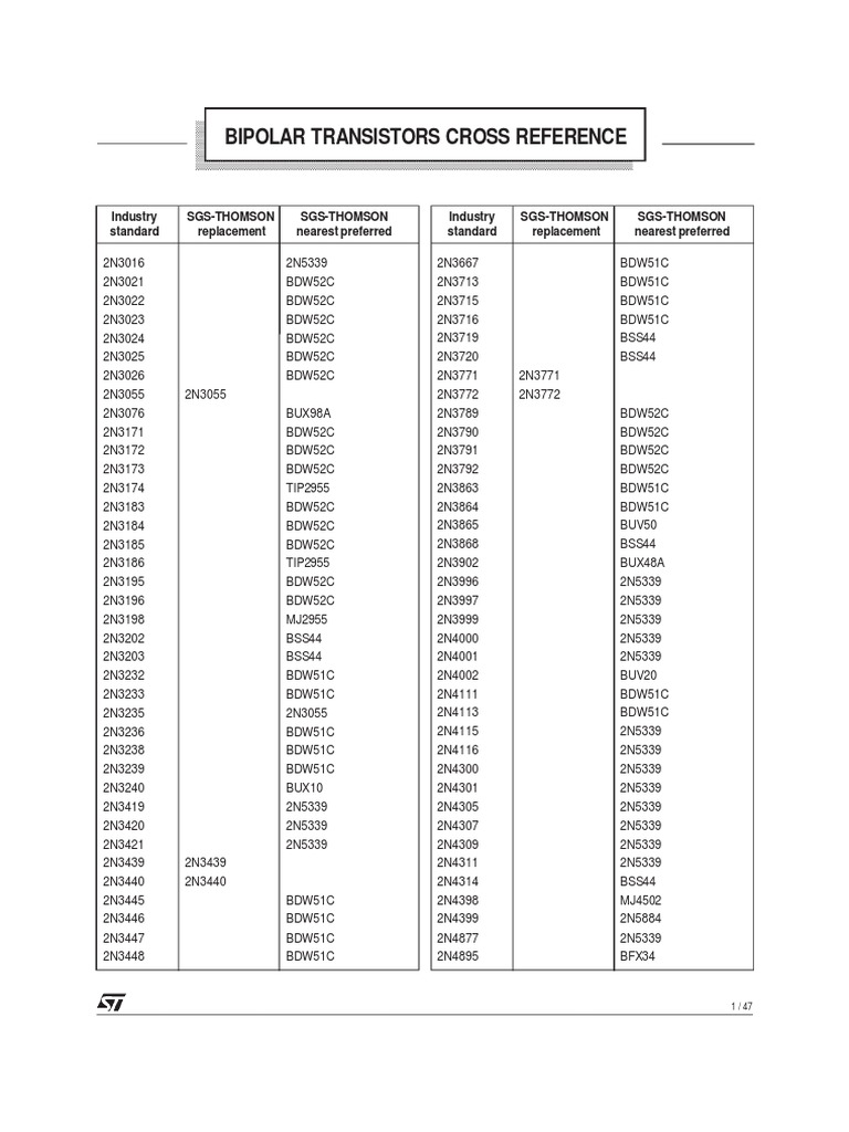 Transistor Cross Reference Guide | PDF