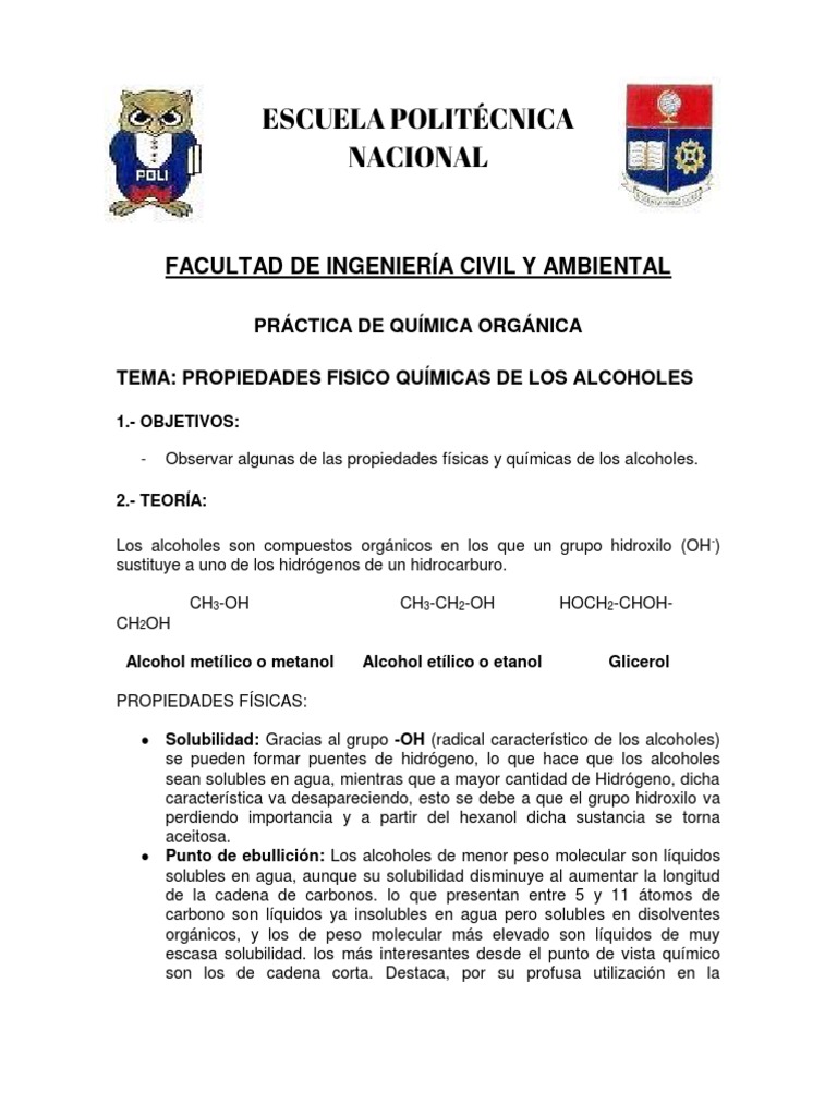 Práctica - 04 - Propiedades Fisico Químicas de Los Alcoholes | PDF | Alcohol | Etanol