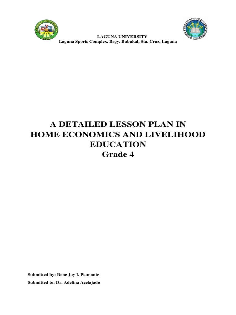 A Detailed Lesson Plan In Home Economics And Livelihood Education Grade 4