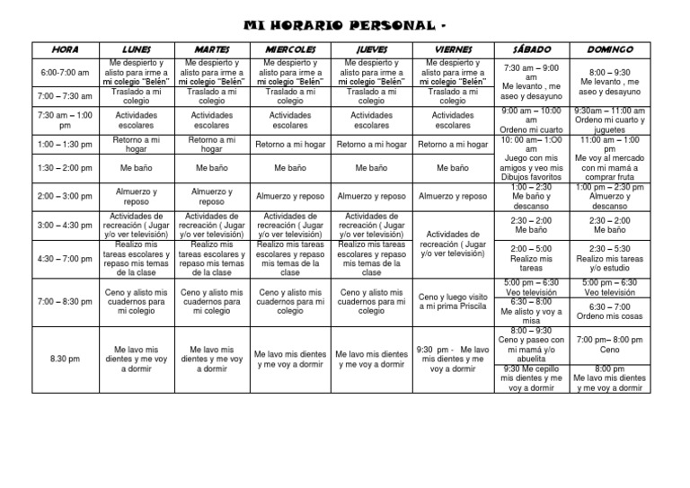 Mi Horario Personal Semanal | PDF