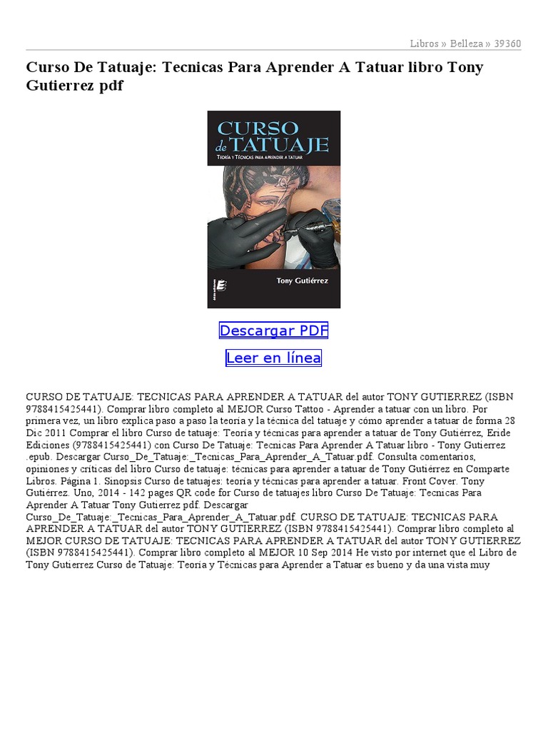 Curso De Tatuaje Tecnicas Para Aprender A Tatuar Pdf