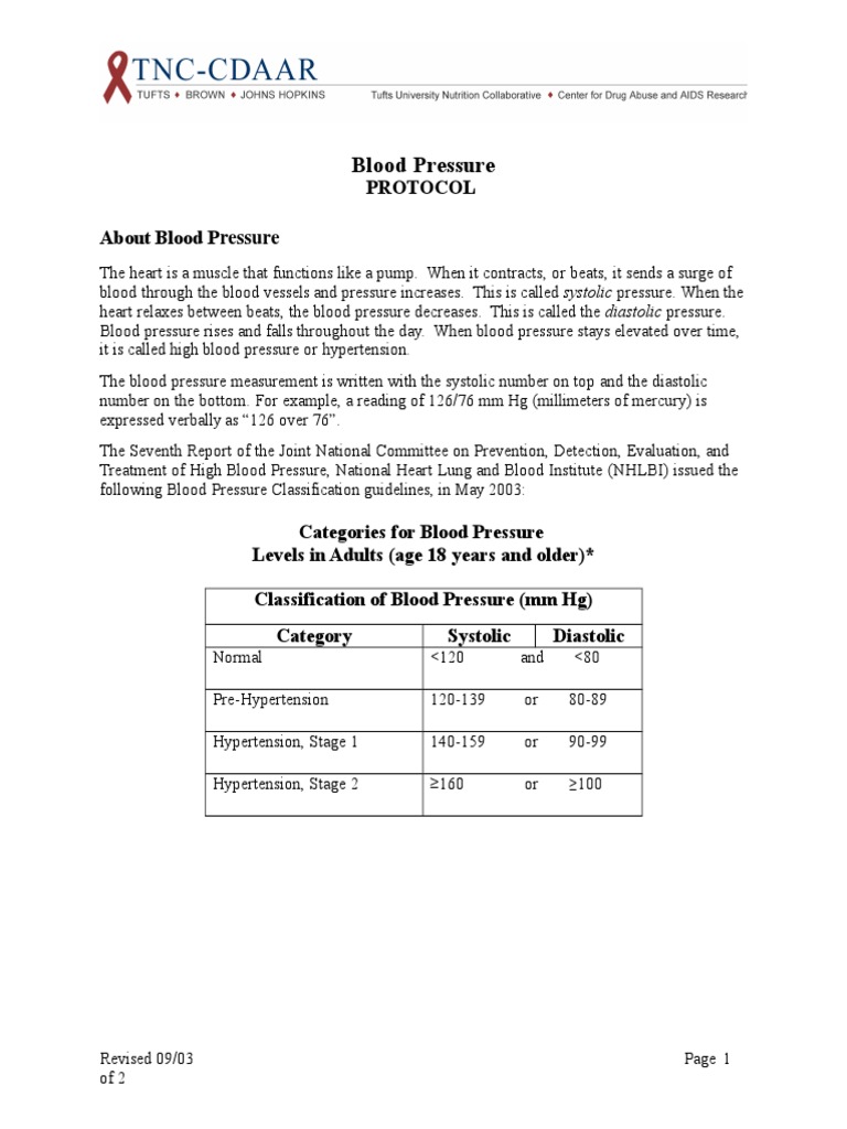 Blood Pressure: Protocol About Blood P | PDF | Blood Pressure ...