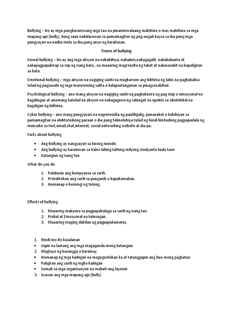 Forms of Bullying (Tagalog) | PDF
