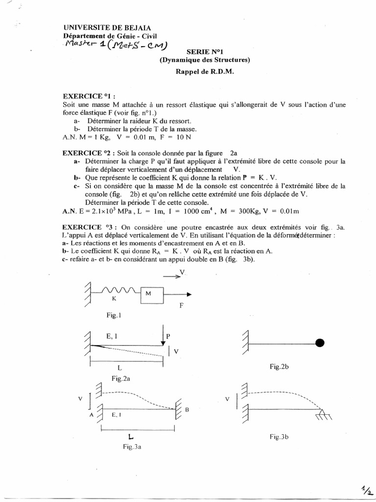 Exercices de Dynamique des Structures | PDF | Mécanique newtonienne | Mécanique