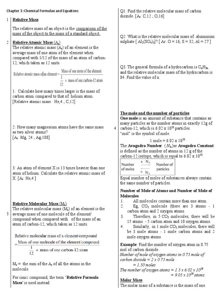 Chem Note | PDF | Mole (Unit) | Molecules