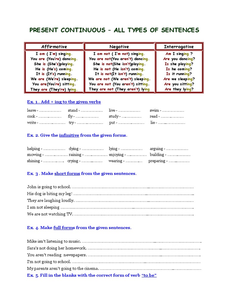 Present Continuous All Types | PDF | Linguistic Typology | Linguistic Morphology