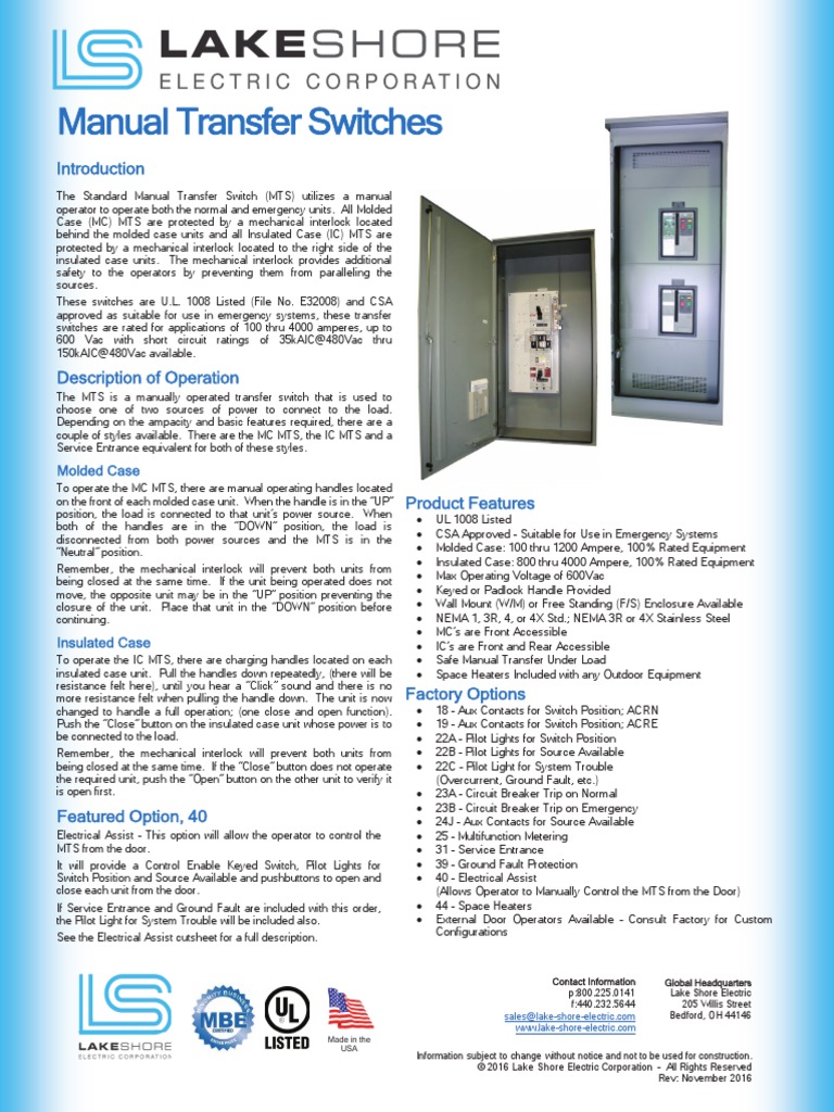 Manual Transfer Switches: Molded Case | PDF | Switch | Electrical ...