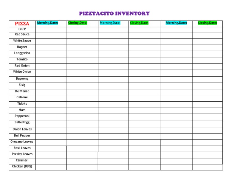 Pizztacito Pizza Inventory List | PDF | Cooking, Food & Wine