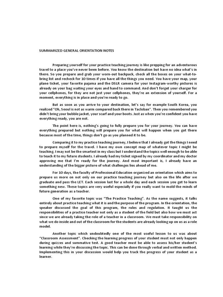 Summarized General Orientation Notes | PDF | Teachers | Educational ...