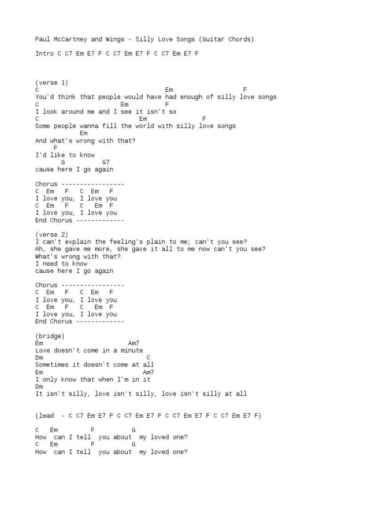 Chords Paul Mccartney and Wings Silly Love Songs | PDF | Song Structure ...