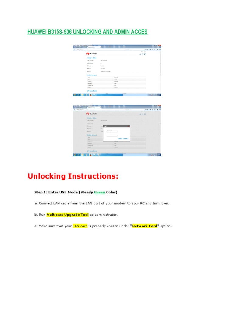 Huawei B315s-936 Unlock Instructions (LATEST) | PDF | Modem | Wi Fi