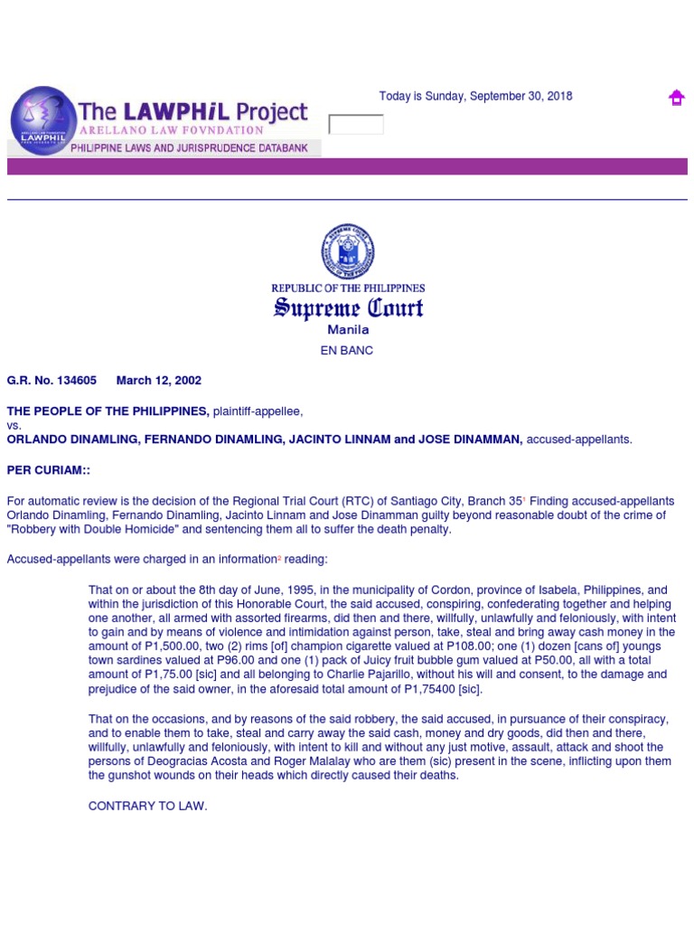 Summary of a Court Document Regarding a Robbery and Double Homicide ...