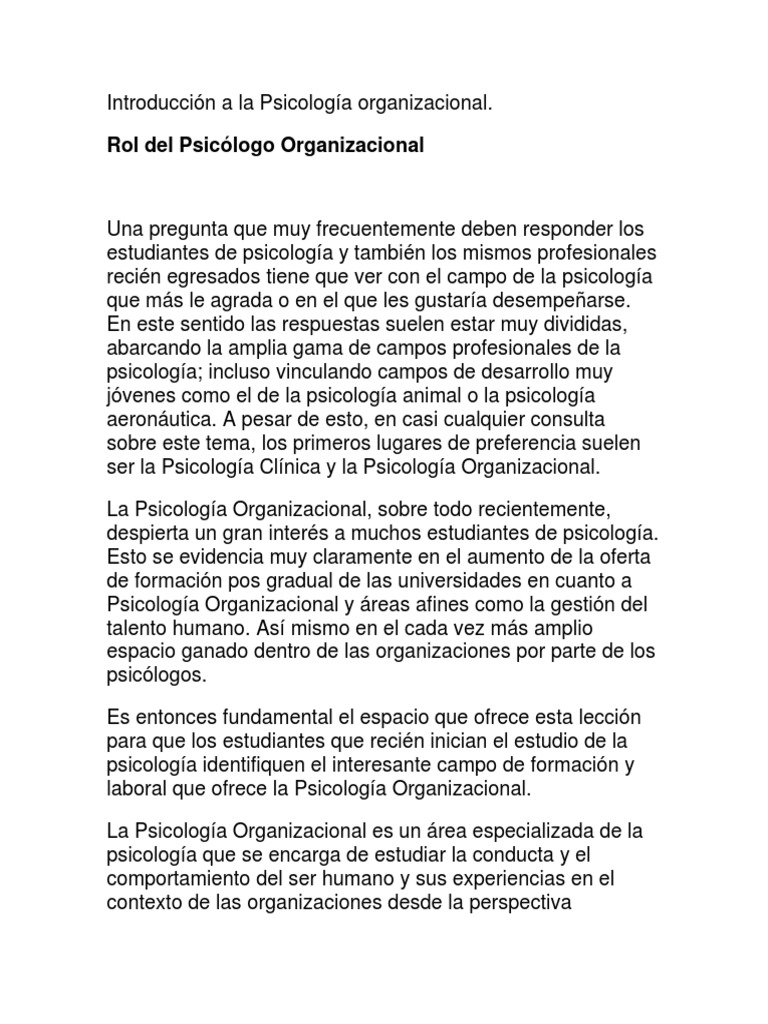 Introducción A La Psicología Organizacional - Introducción A La Psicología Organizacional. | PDF ...