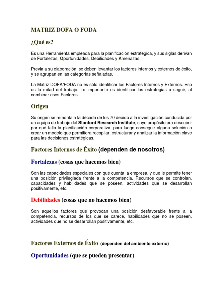 Instructivo para Matriz Dofa o Foda | PDF | Análisis FODA | Business