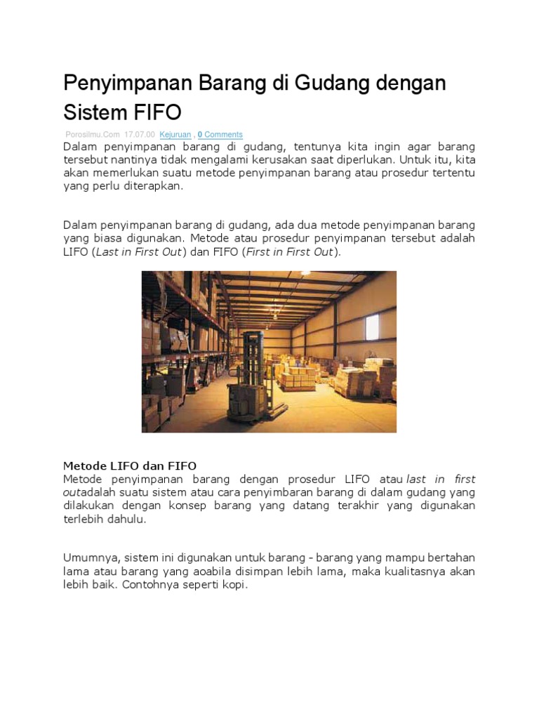 Penyimpanan Barang Di Gudang Dengan Sistem FIFO | PDF