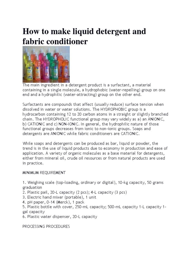 How To Make Liquid Detergent and Fabric Conditioner | PDF | Surfactant ...