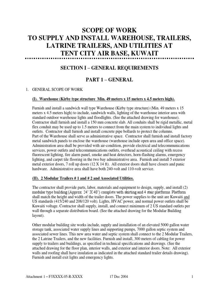 Scope of Work To Supply and Install Warehouse, Trailers, Latrine ...