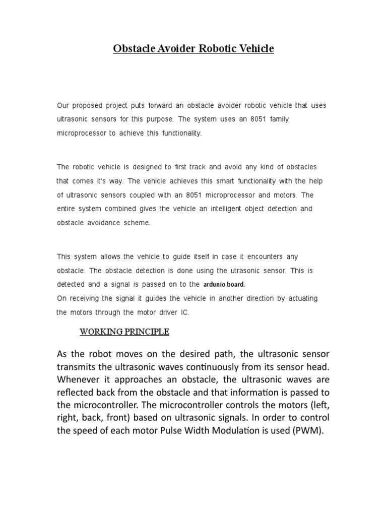 Obstacle Avoider Robotic Vehicle: Working Principle | PDF | Technology & Engineering
