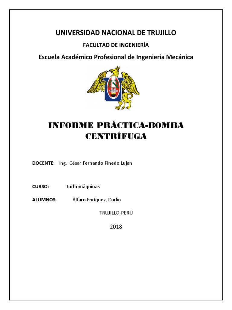Informe Práctica de Bomba Centrífuga | PDF | Bomba | Ingeniería mecánica