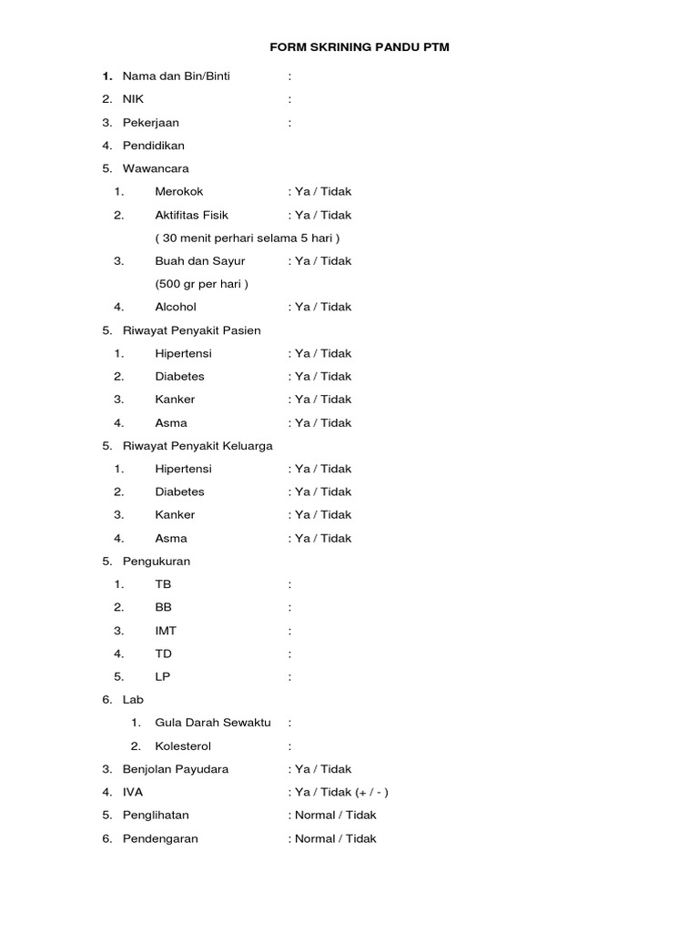 Form Skrining Pandu PTM | PDF