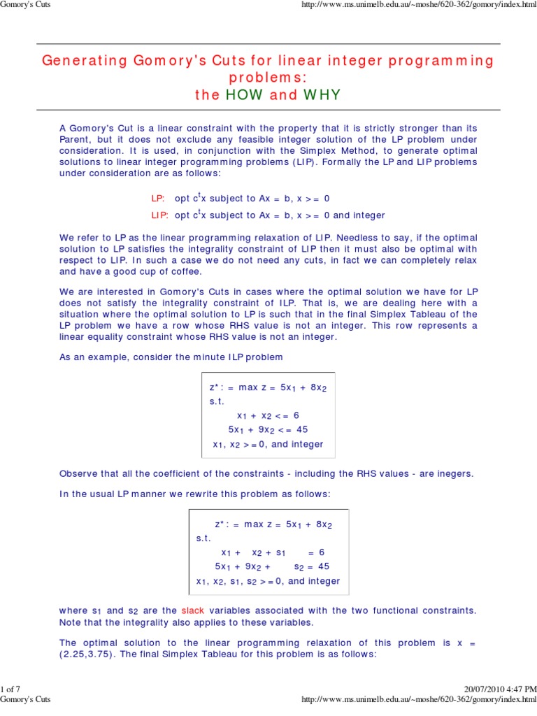 Gomory's Cuts | Download Free PDF | Linear Programming | Numerical Analysis