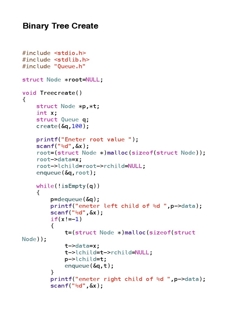 Binary Tree Create Queue | PDF